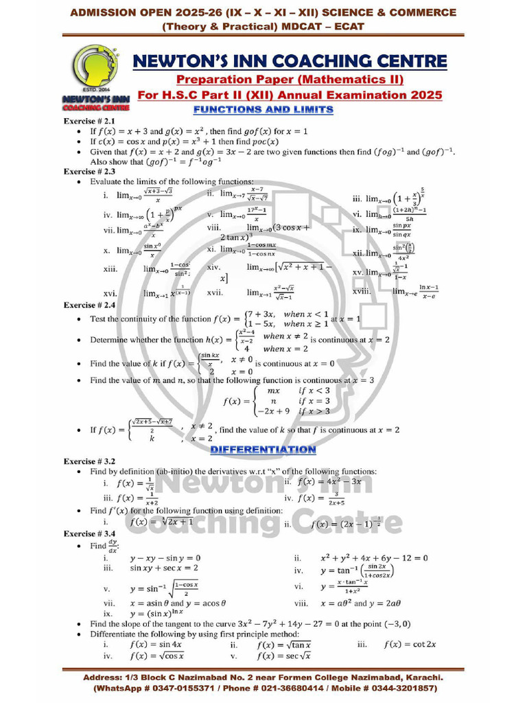 XII Mathematics 2024-25 | PDF