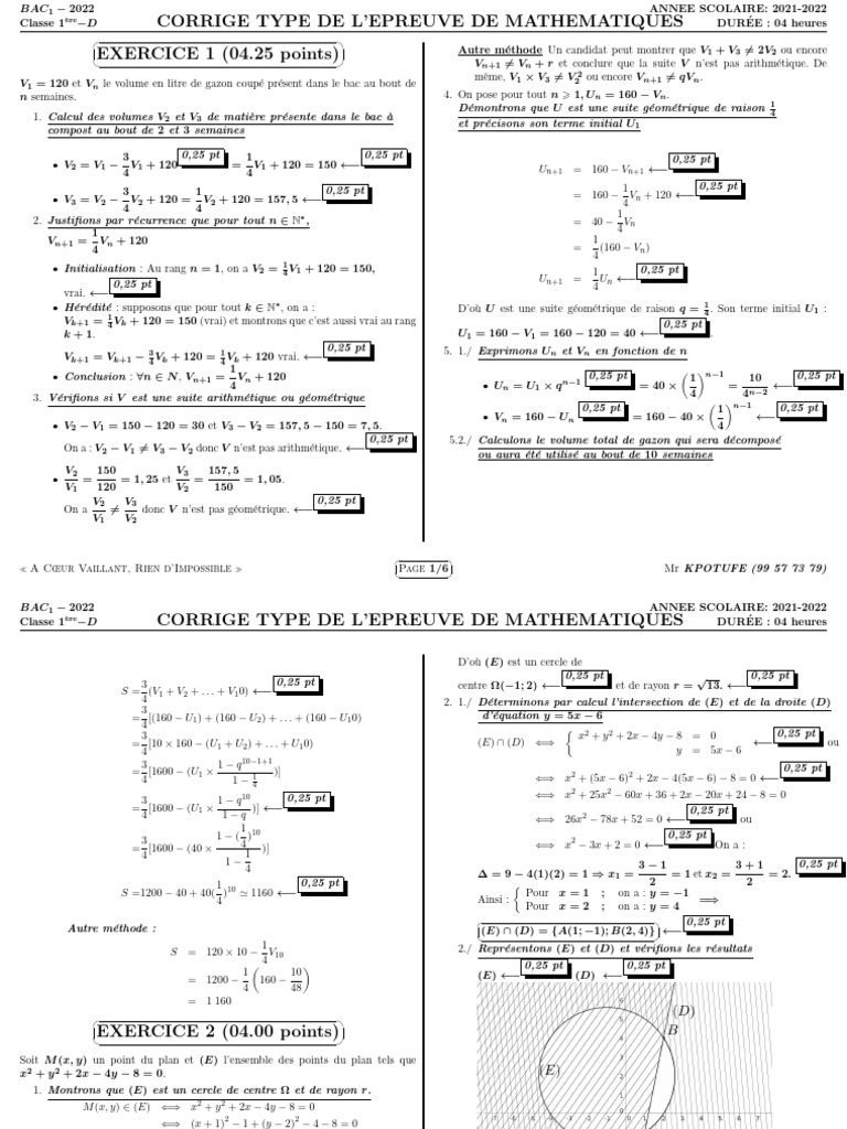 Correction Bac Maths 2022 | PDF | Analyse mathématique | Mathématiques