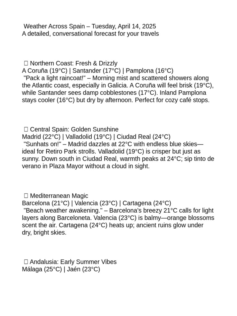 Spain Weather Forecast: April 14, 2025 | PDF