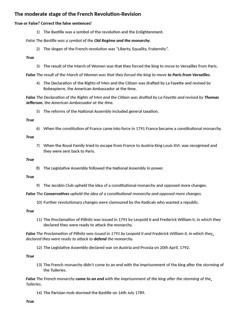 Answers The Moderate Stage of The French Revolution | PDF | French ...
