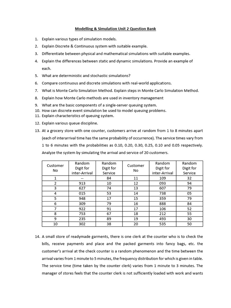 Modelling & Simulation Question Bank | PDF | Simulation | Monte Carlo ...