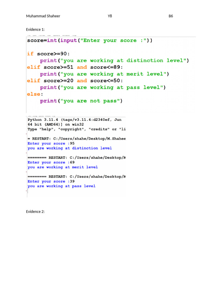 Muhammad Shaheer Y8 B6 Evidence 1 | PDF