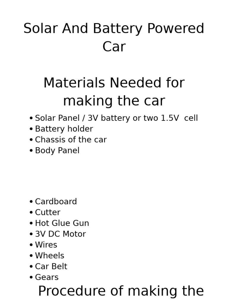 Solar-Powered Car Project Guide | PDF | Electric Vehicle | Motor Vehicle