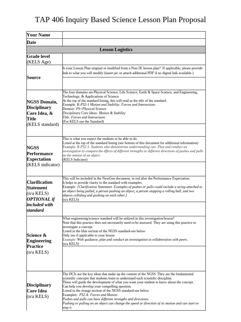 LIVE TAP406 Lesson Plan Proposal Outline | PDF | Science | Force