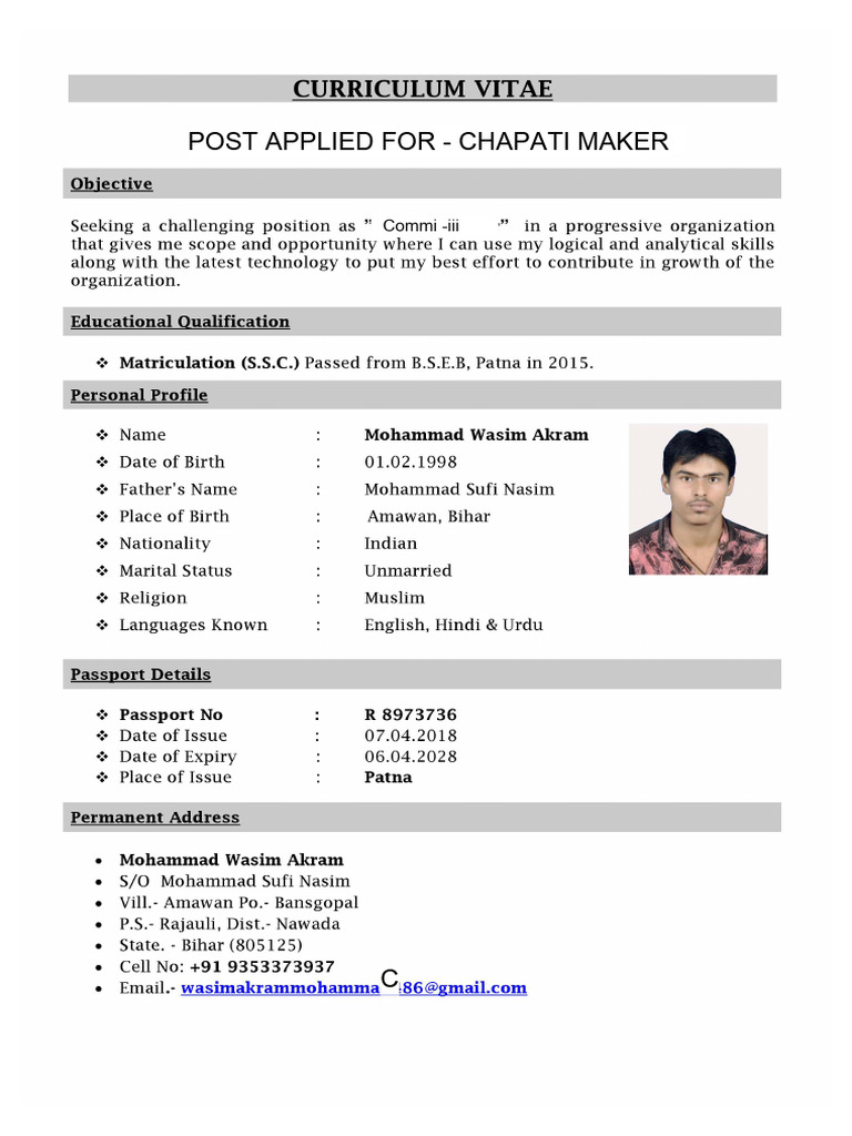 Wasim Akram (Chapati Maker) | PDF