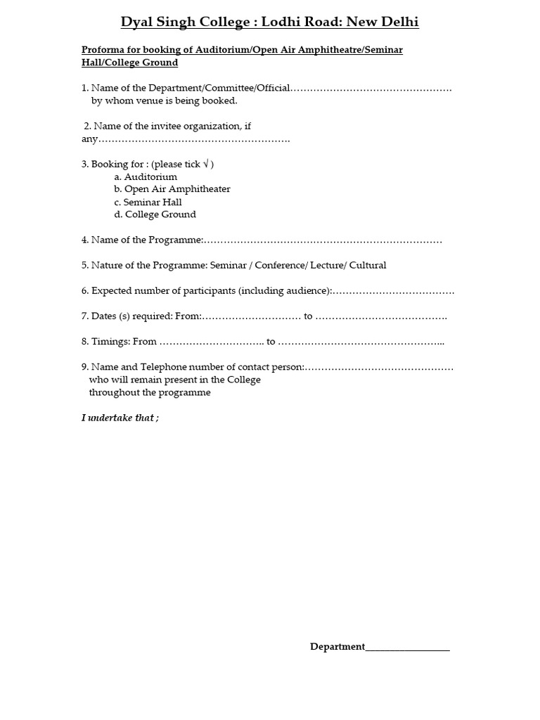 Proforma For Booking of Auditorium | PDF