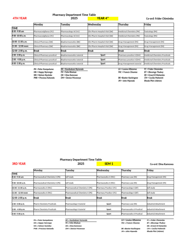2025 Sem 1 Pharmacy Timetable | PDF | Pharmacy | Life Sciences