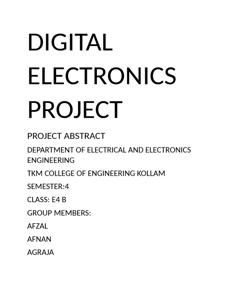 DIGITAL ELECTRONICS PROJECT Team | PDF | Logic Gate | Electromagnetism