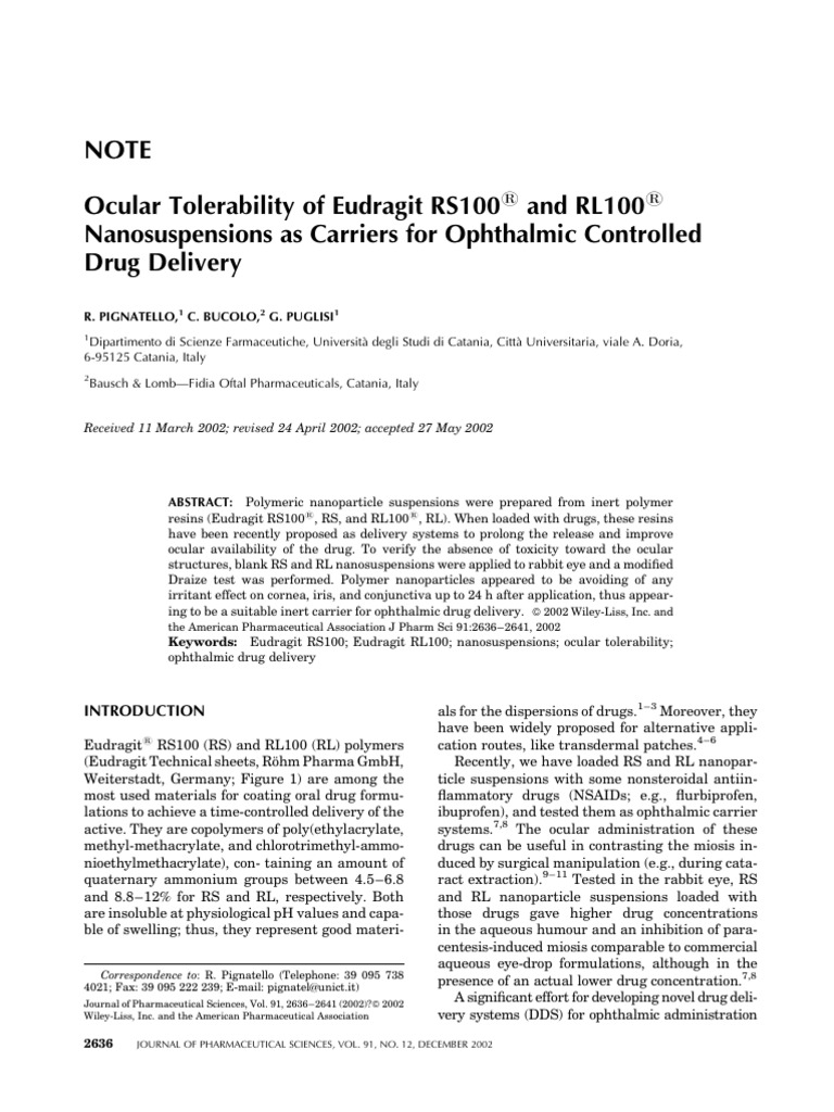 Ocular Tolerability of Eudragit Nanosuspensions | PDF | Nanoparticle ...
