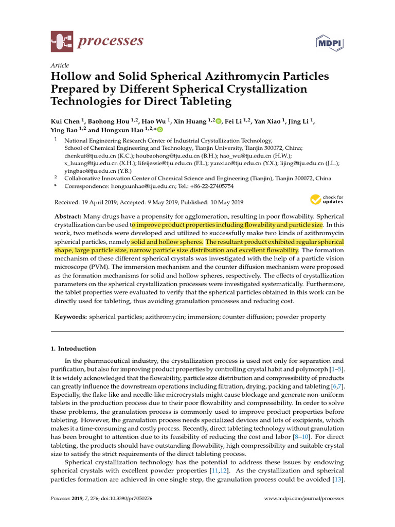 48-Hollow and Solid Spherical Azithromycin Particles Prepared by ...
