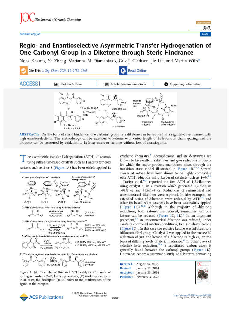 Regio - and Enantioselective Asymmetric Transfer Hydrogenation Ofone Carbonyl Group in A ...