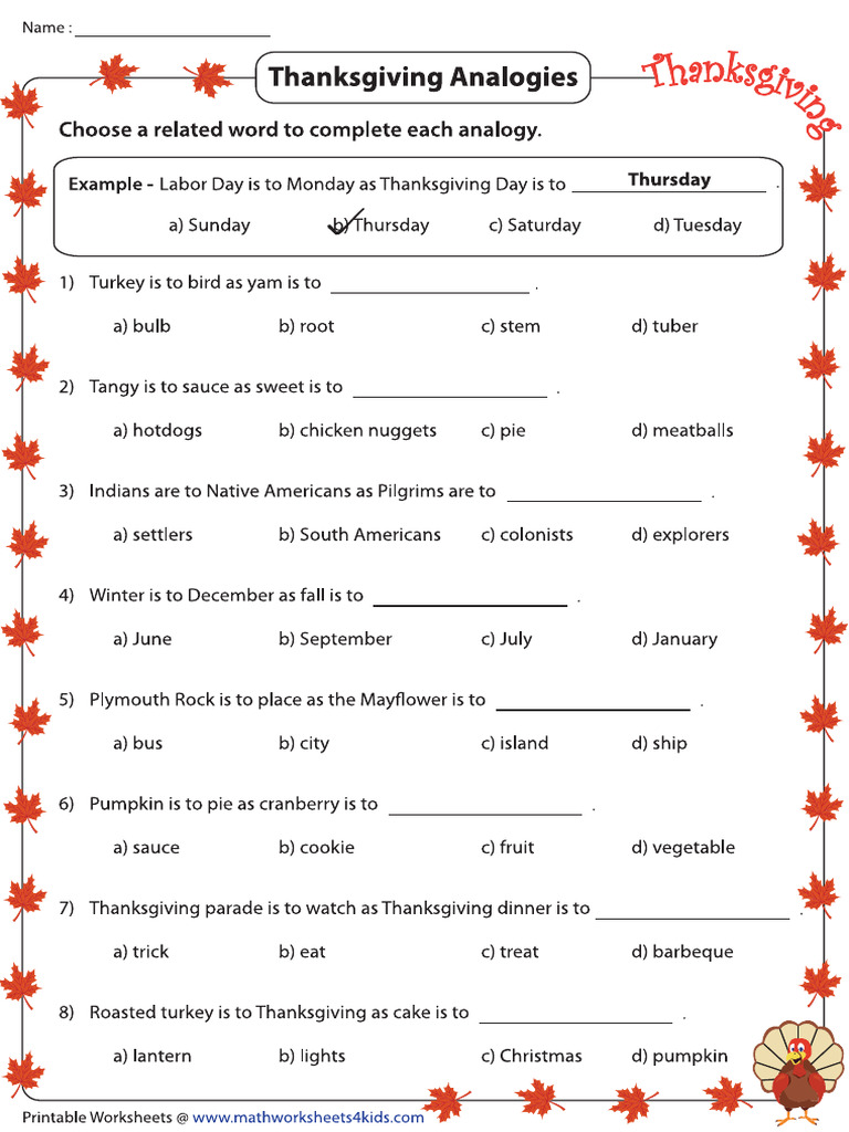 Thanksgiving Analogies | PDF