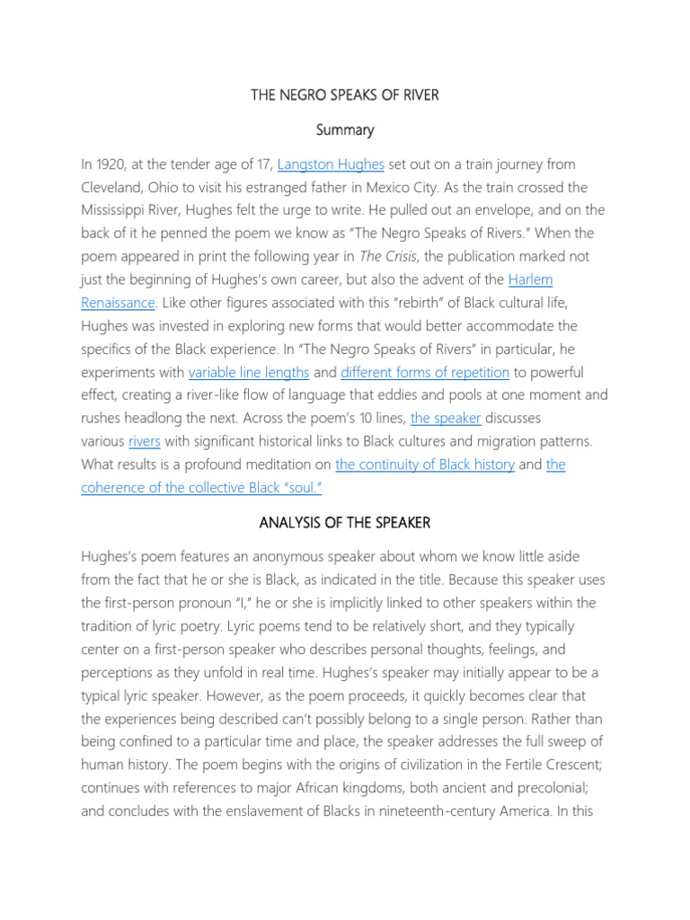 The Negro Speaks of River | PDF