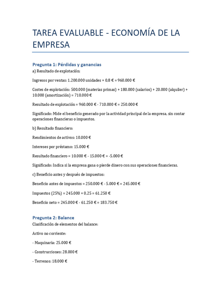 Tarea Evaluable Economia Empresa | PDF | Business | Hoja de balance