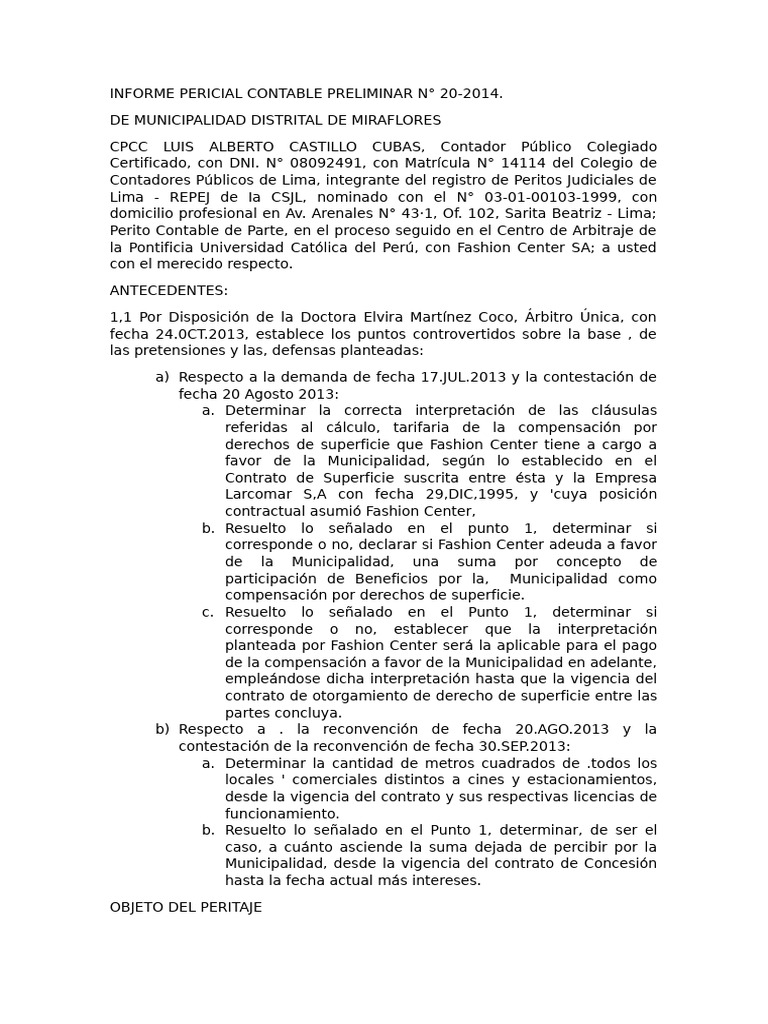 Informe Pericial Contable Miraflores 2014 | PDF