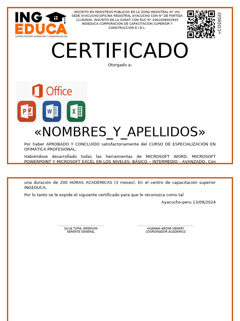 Certificado de Ofimática Profesional | PDF