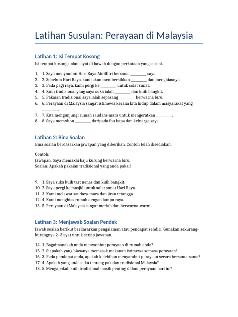 Latihan Perayaan IGCSE Malay | PDF