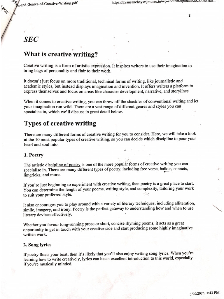 SEC-Creative Writing | PDF