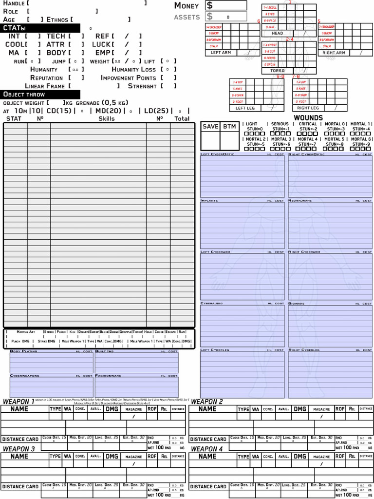 Cyberpunk 2020 Advanced Character Sheet by Vines | PDF