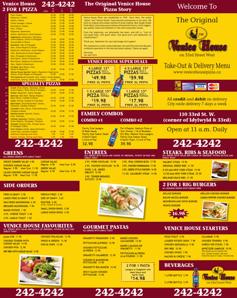 Venice House Pizza Menu Overview | PDF | Pizza | Hamburgers