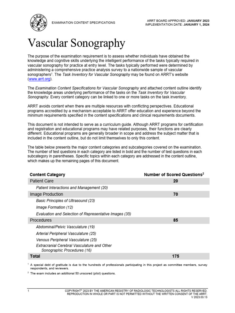 Vascular Sonography Examination Content Specifications 2024 | PDF ...