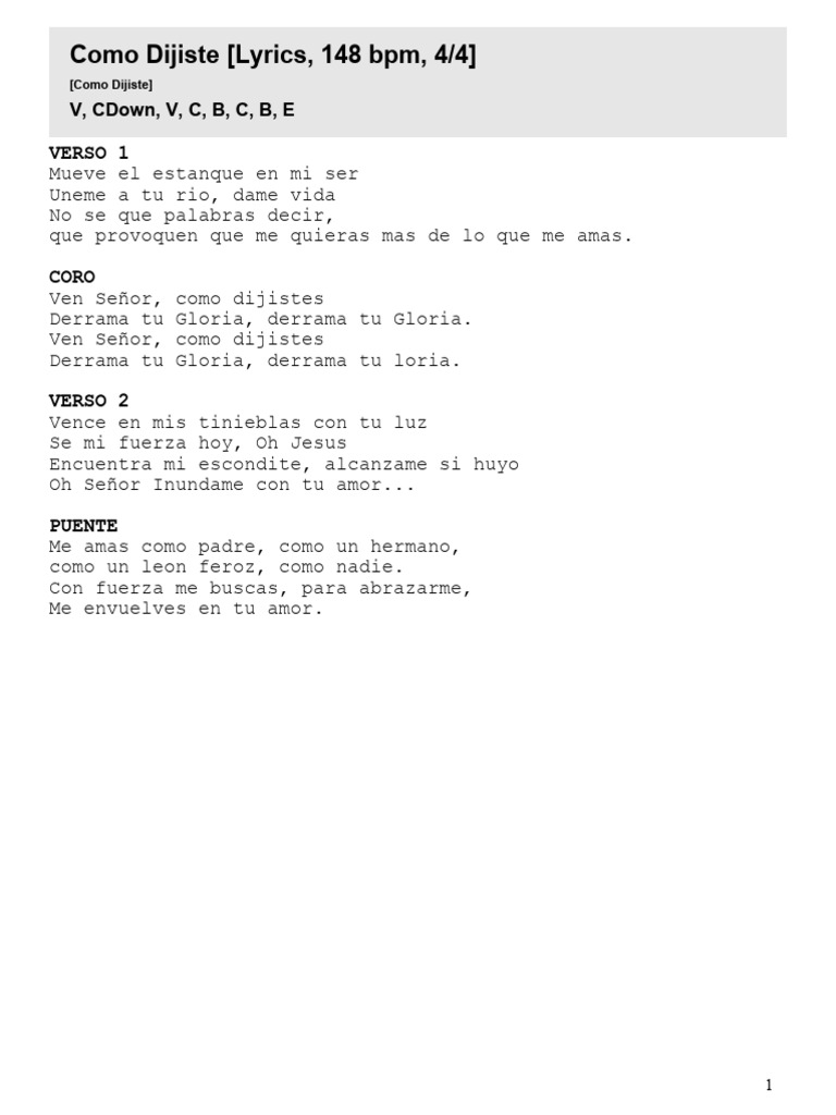 Como Dijiste - Lyrics | PDF