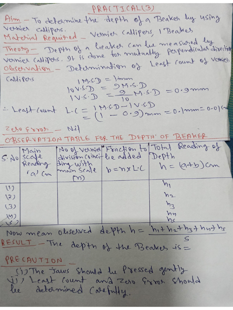 Class 11th Practical Vernier Callipers Exp3 | PDF