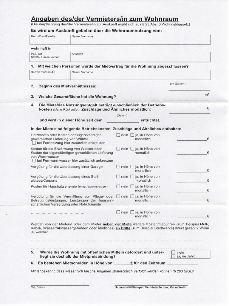 Wohnraum Formular | PDF
