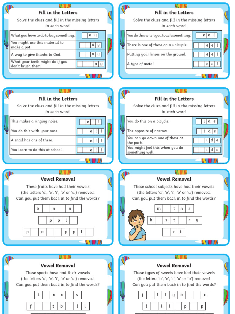 Fill in the Letters and Word Games | PDF | Alphabet | Linguistics
