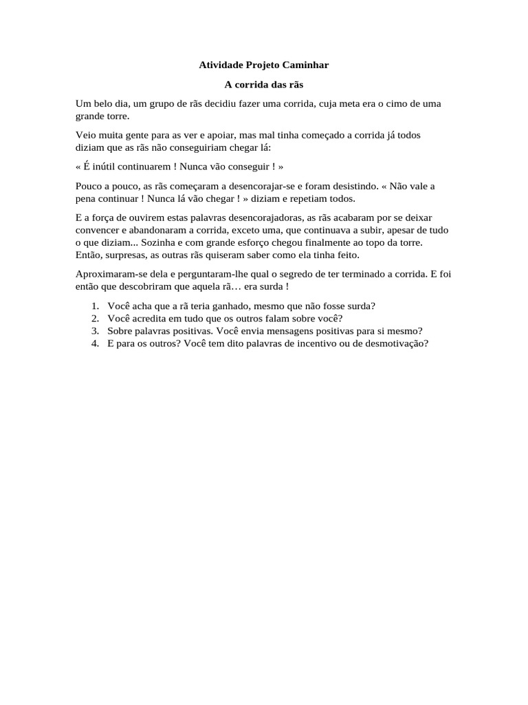 Atividade Projeto Caminhar | PDF