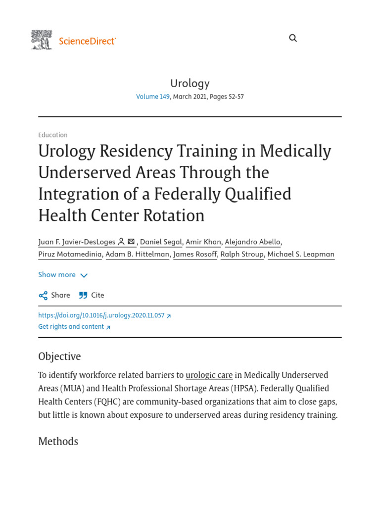 Urology Residency Training in Medically Underserved Areas Through The ...