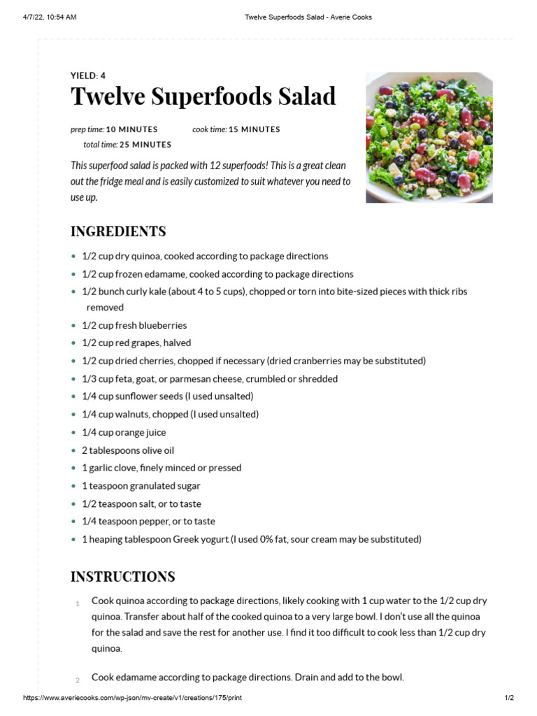 Twelve Superfoods Salad - Averie Cooks | PDF | Fat | Taste