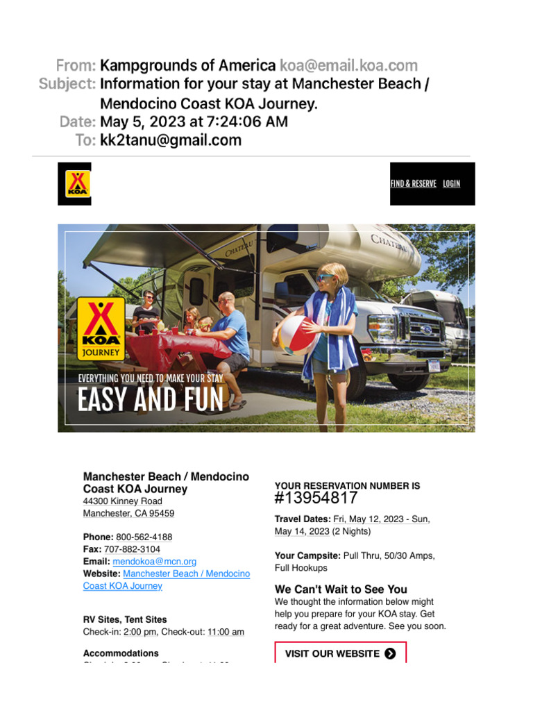 Information For Your Stay at Manchester Beach Mendocino Coast KOA ...
