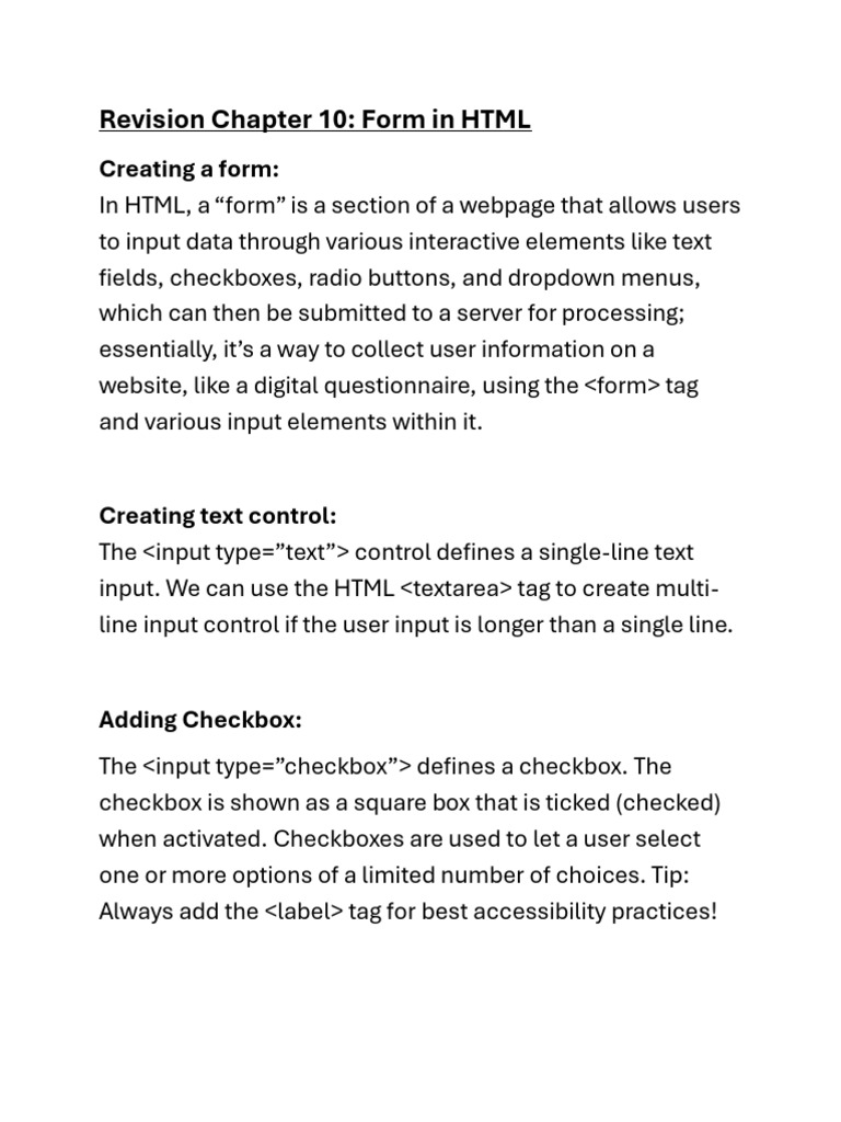 Revision Chapter 10 (Computer) | PDF | Html | Button (Computing)