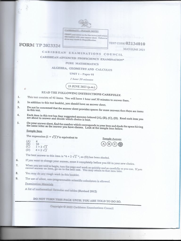 Cape Pure Math 2023 p1 | PDF