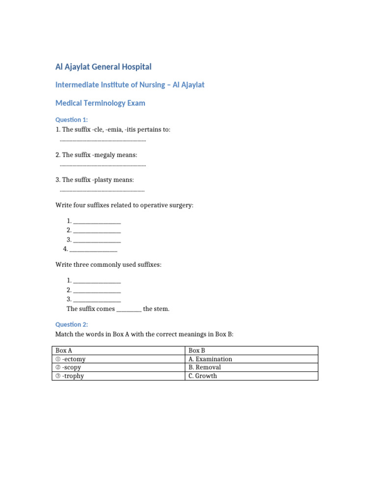 Medical Terminology Exam | PDF