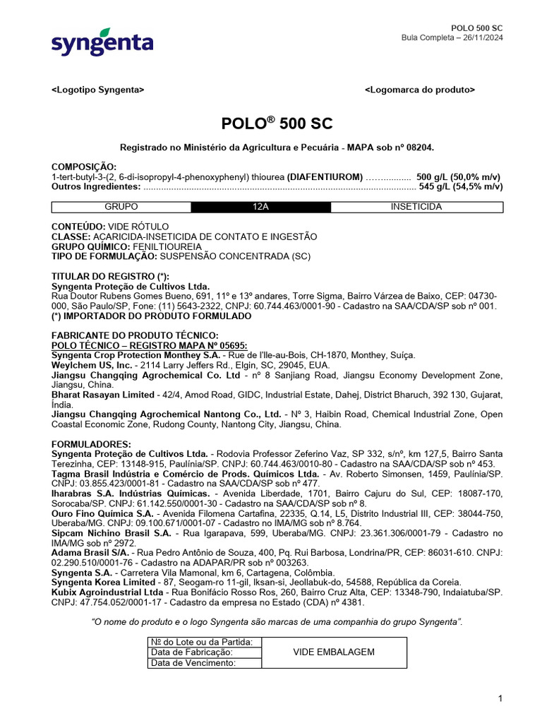 Polo 500 SC | PDF | Agricultura | Insetos e seres humanos