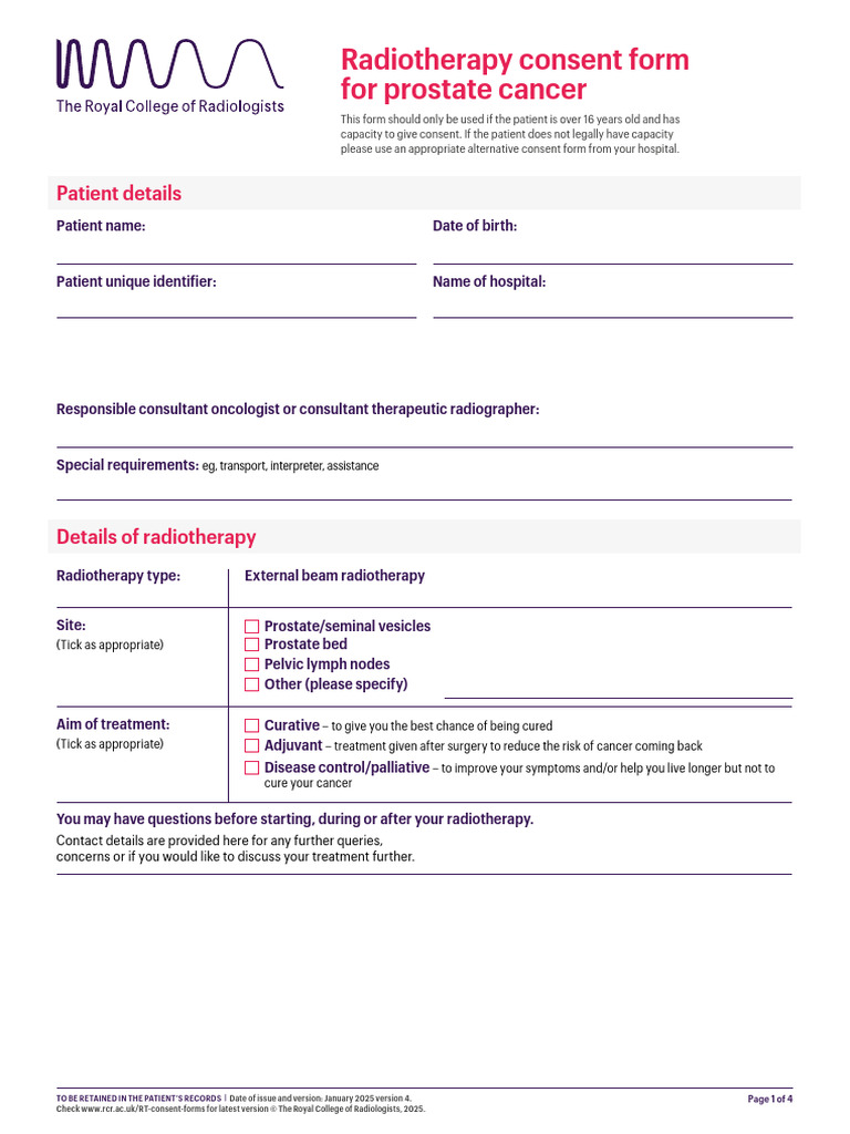 Dc23013a RCR Prostate Cancer Consent Form 5 | PDF | Urinary ...