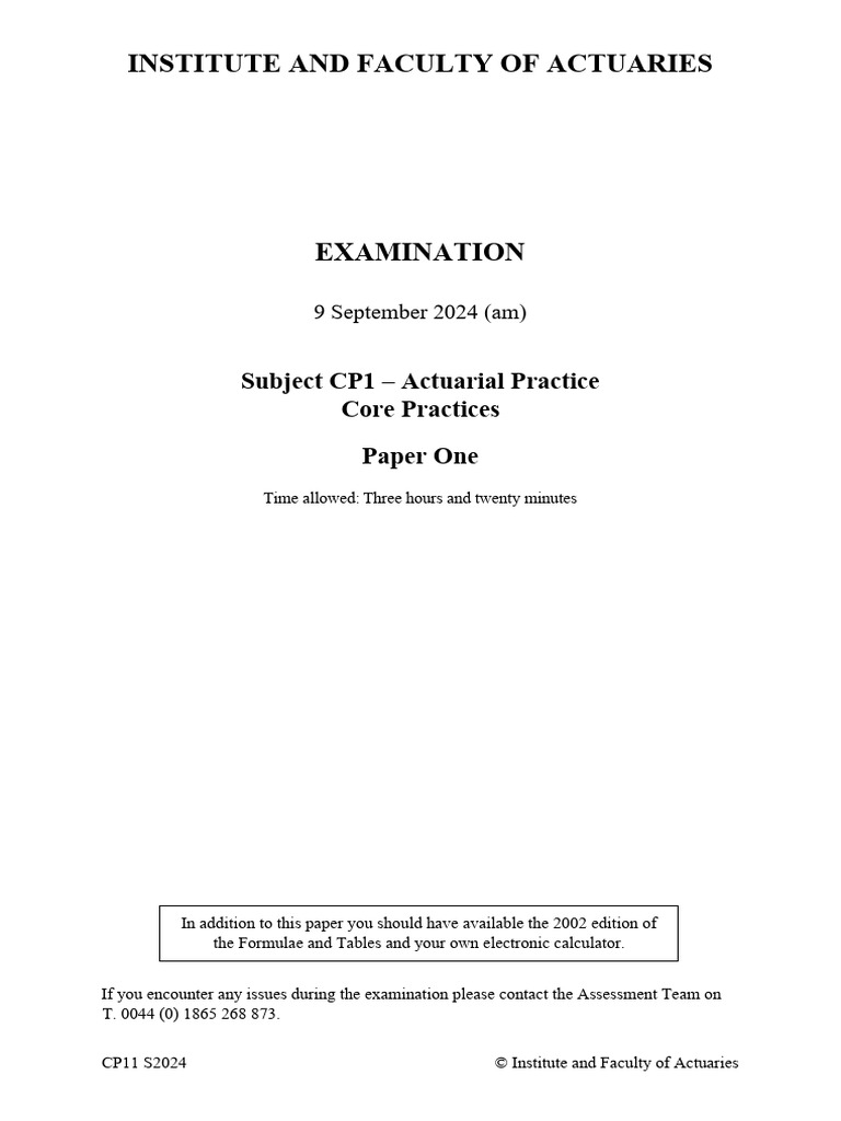 CP1-1 September 2024 Exam Paper | PDF | Insurance | Actuary