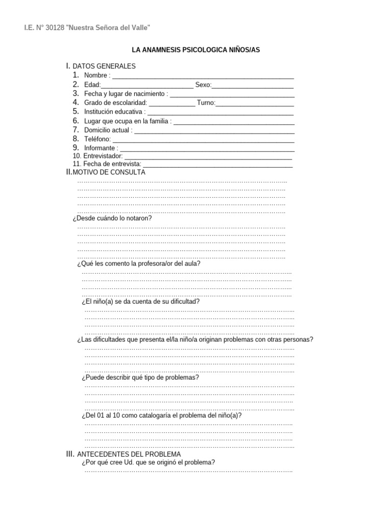 Anamnesis Niños | PDF