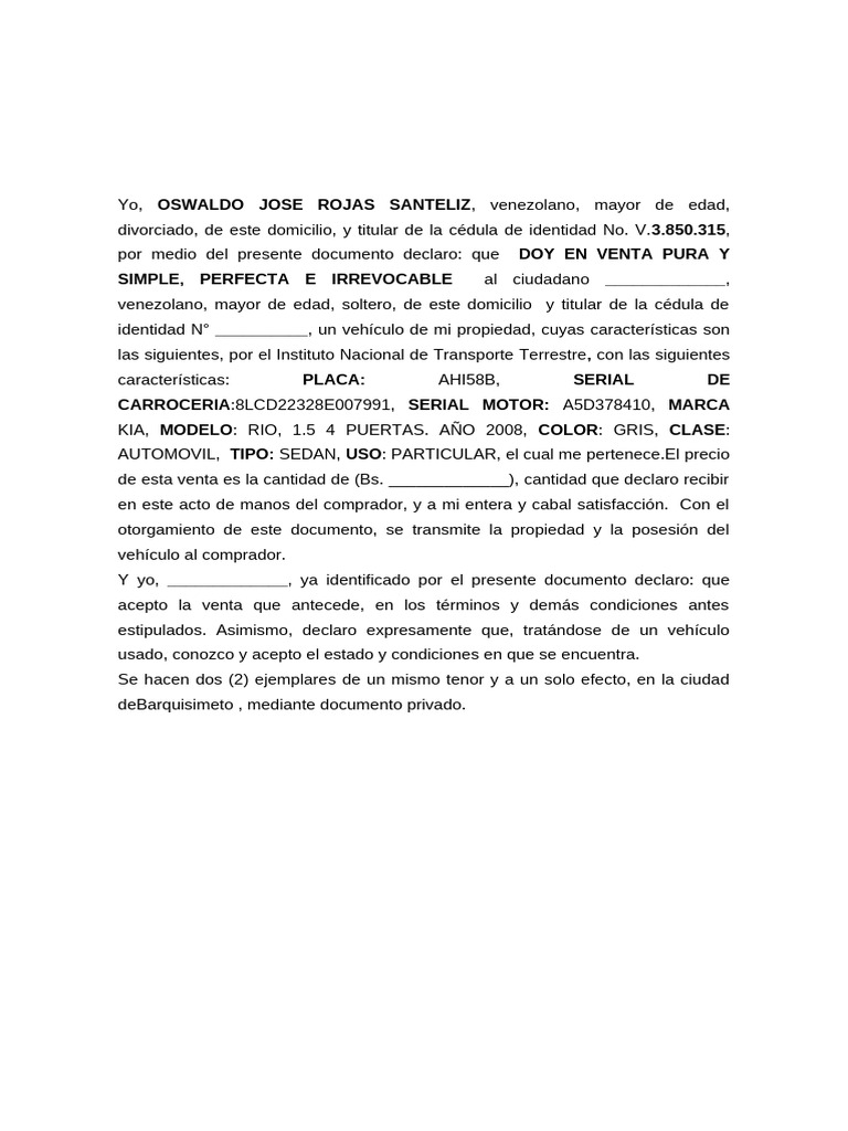 Modelo Venta de Vehiculo 1 | PDF