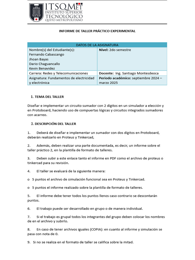 Taller Practico 2 | PDF | Puerta lógica | Red eléctrica