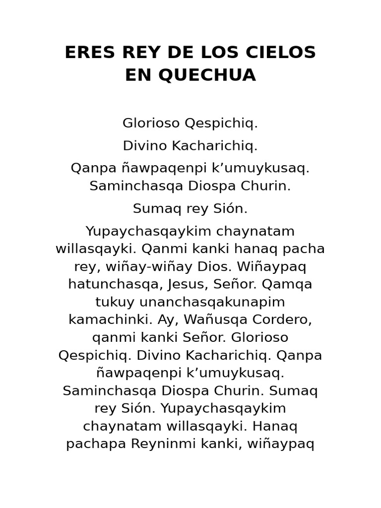 Eres Rey de Los Cielos en QUECHUA 7 | PDF