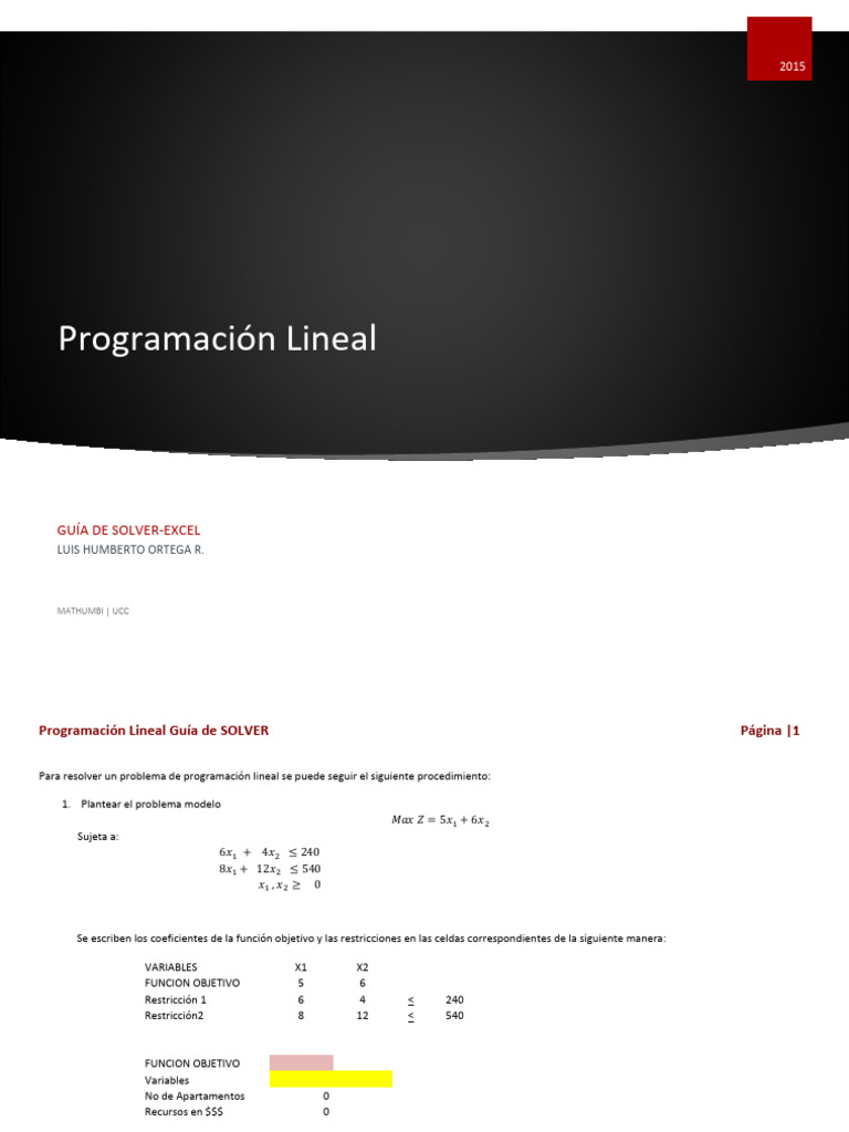 Programacion Lineal Guia de SOLVER Pagin | PDF | Programación lineal | Ciencia computacional