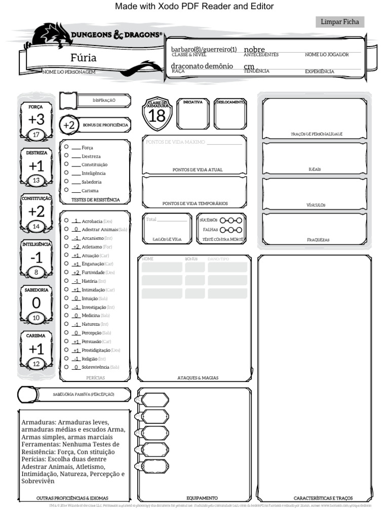 D&D 5e - Ficha Traduzida e Editável | PDF | Dungeons & Dragons (jogo)