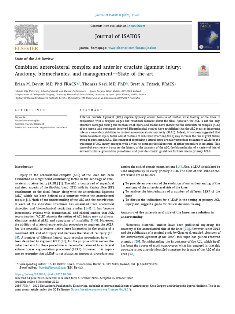Combined Anterolateral Complex and Anterior Cruciate Ligament Injury ...