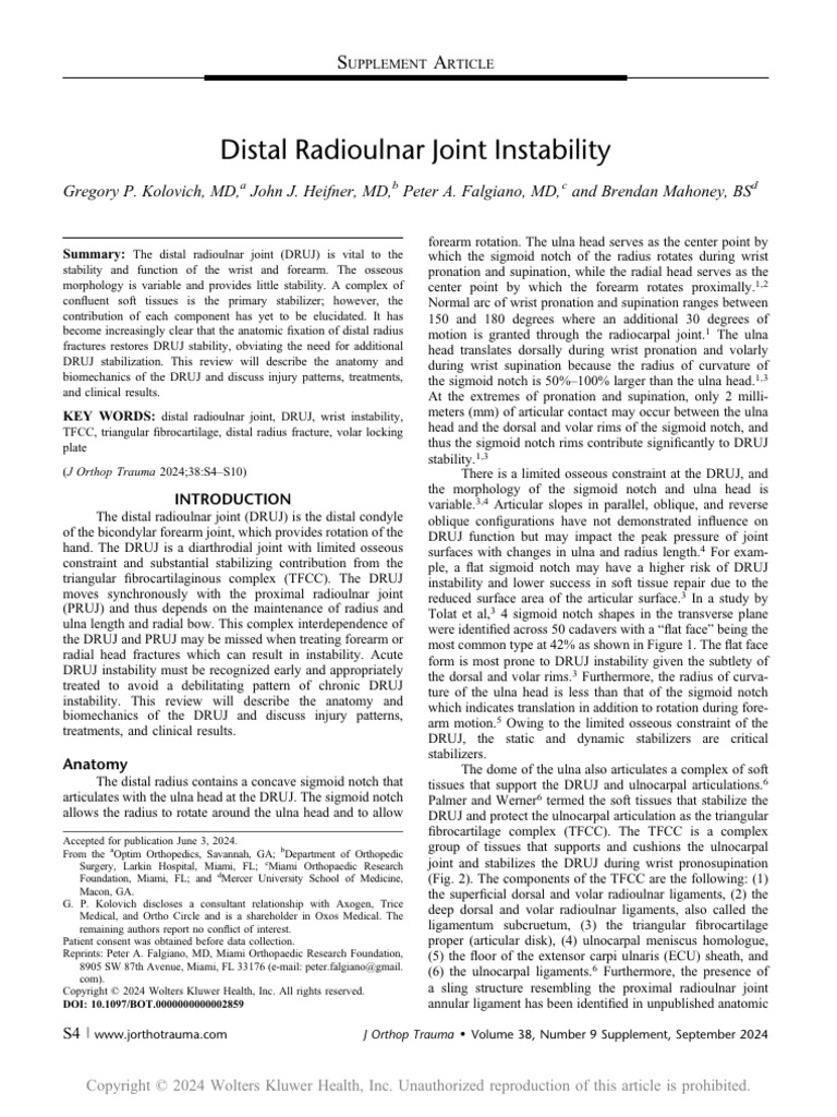 DRUJ Instability: Anatomy and Treatment | PDF | Joints | Limbs (Anatomy)
