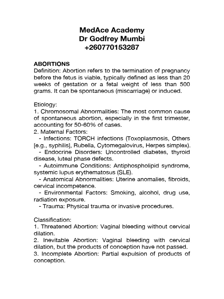 Dr Godfrey Mumbi - Abortions | PDF | Miscarriage | Pregnancy