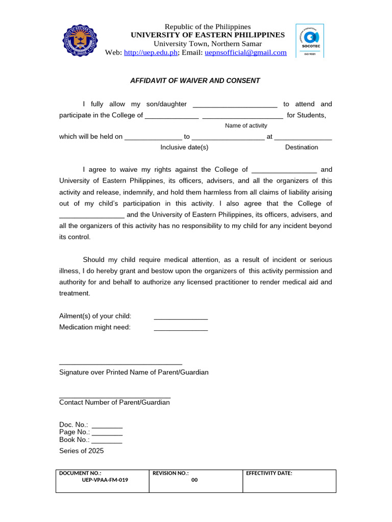 Parental Consent Affidavit Form | PDF