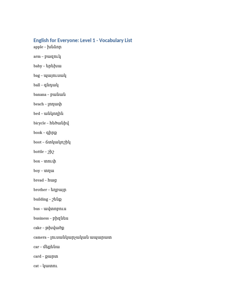 English Vocabulary List | PDF